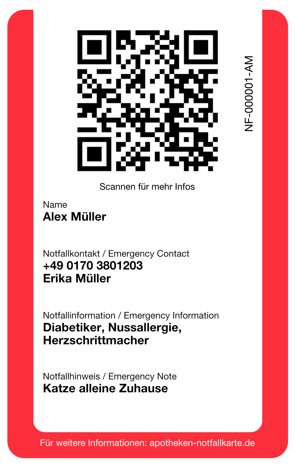 Notfallkarte Online Shop, Gesundheits-/Notfall-Identifikationskarte ...
